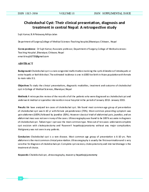 (PDF) Choledochal cyst: their clinical presentation, diagnosis and treatment in central Nepal: a ...