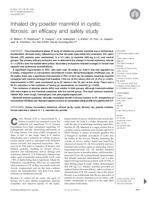 (PDF) Inhaled dry powder mannitol in cystic fibrosis: an efficacy and ...