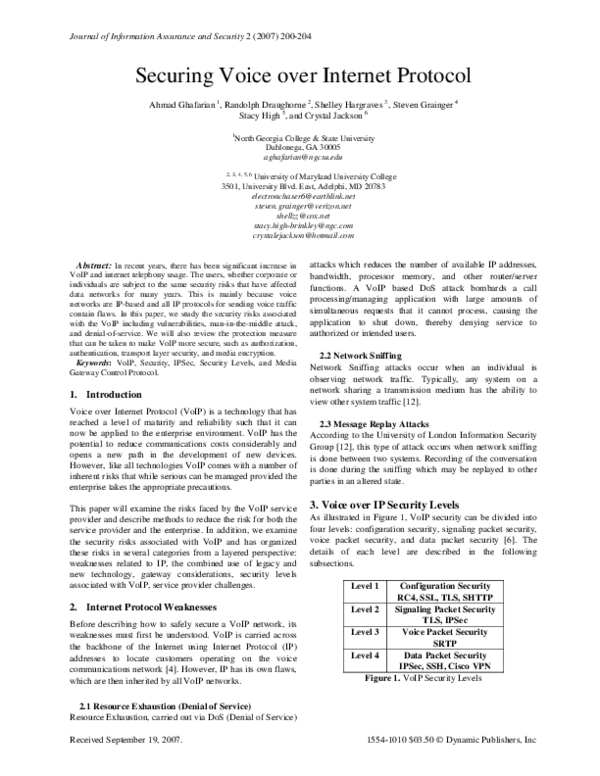 (PDF) Securing voice over Internet protocol