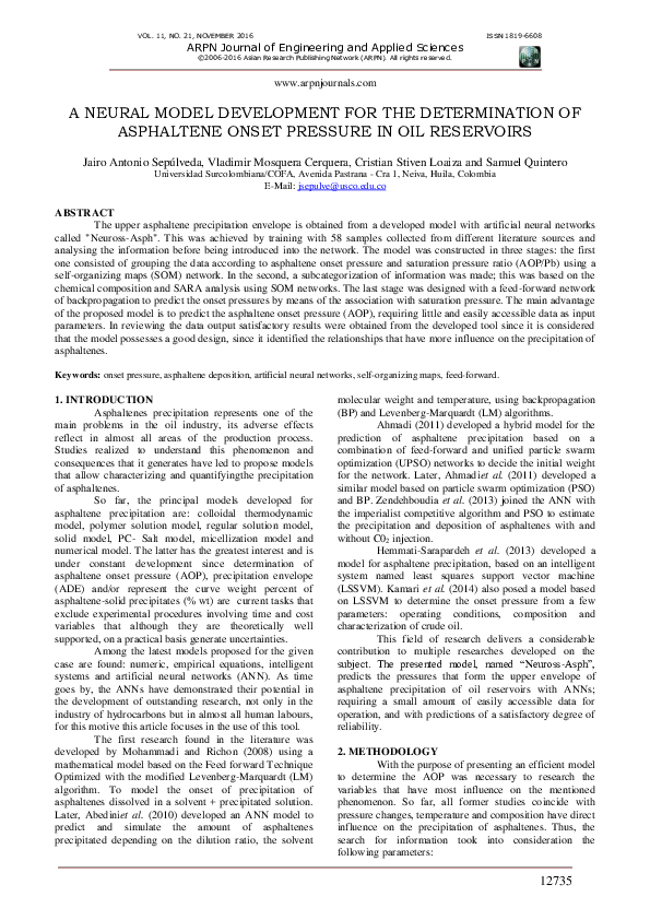 (PDF) A Neural Model Development for the Determination of Asphaltene ...