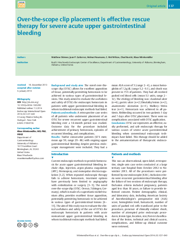 (PDF) Over-the-scope clip placement is effective rescue therapy for severe acute upper ...