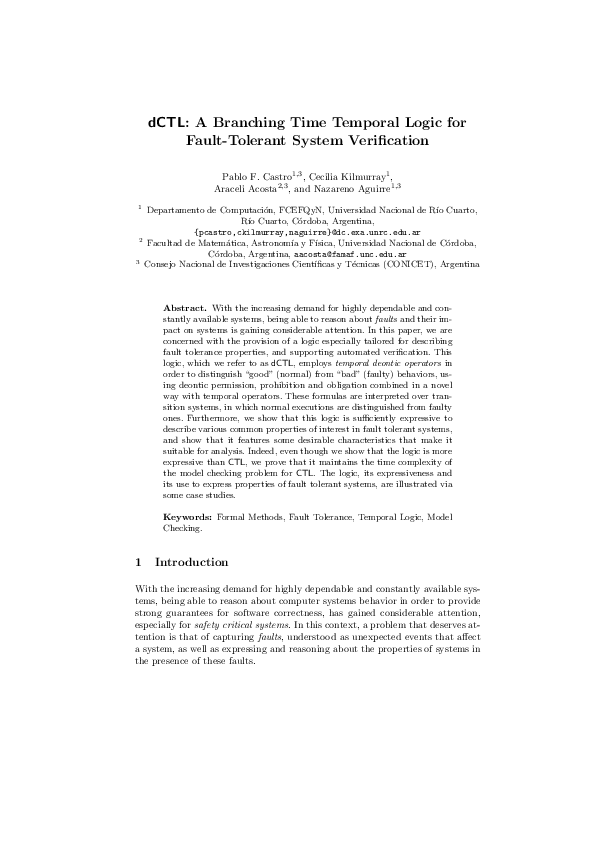 Pdf Dctl A Branching Time Temporal Logic For Fault Tolerant System