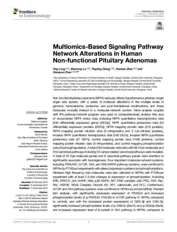 (PDF) Multiomics-Based Signaling Pathway Network Alterations in Human Non-functional Pituitary ...