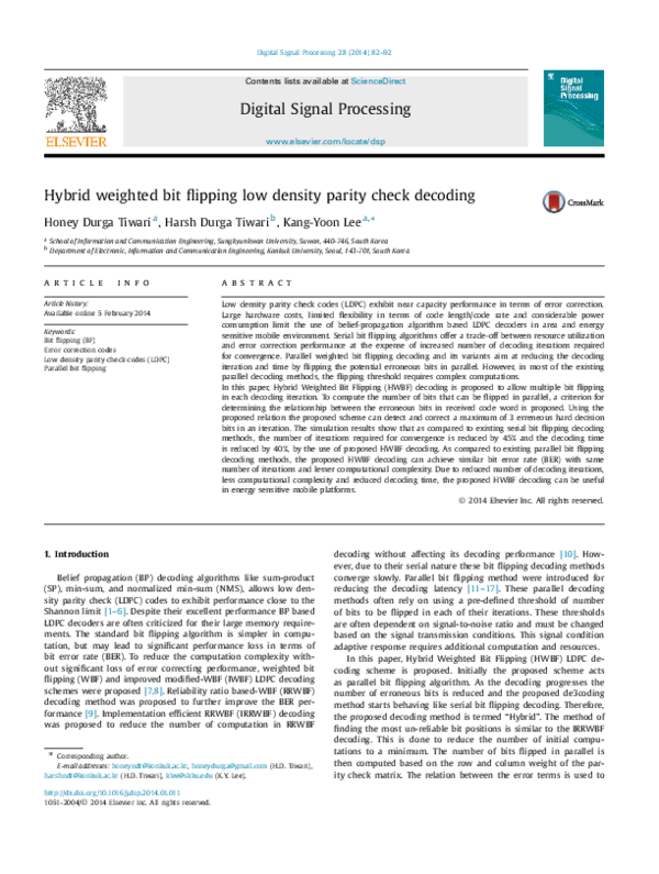 Pdf Hybrid Weighted Bit Flipping Low Density Parity Check Decoding 