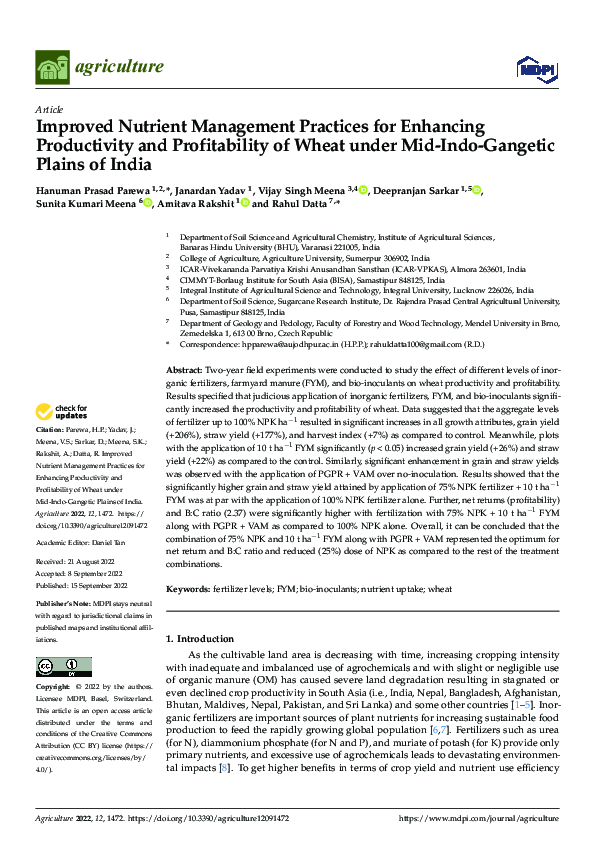 (PDF) Improved Nutrient Management Practices for Enhancing Productivity and Profitability of ...