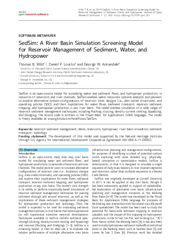 (PDF) SedSim: A River Basin Simulation Screening Model for Reservoir Management of Sediment ...