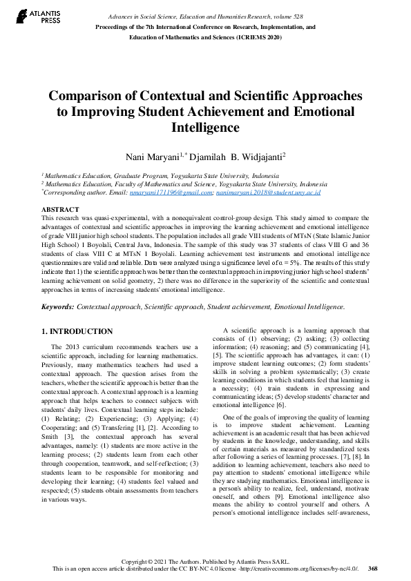 (PDF) Comparison of Contextual and Scientific Approaches to Improving Student Achievement and ...