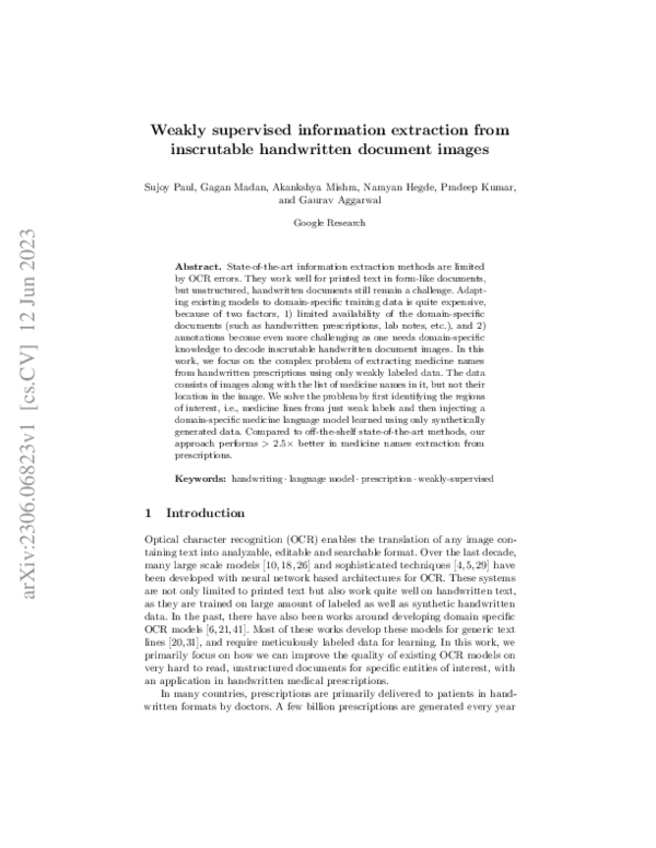 (PDF) Weakly supervised information extraction from inscrutable handwritten document images