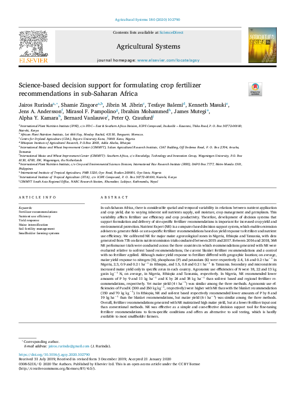 Pdf Science Based Decision Support For Formulating Crop Fertilizer Recommendations In Sub