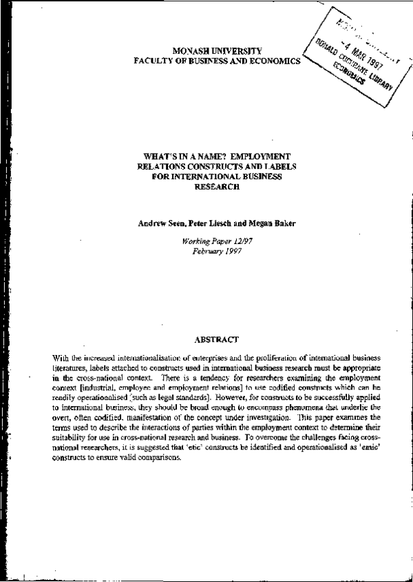 (PDF) What's in a Name? Employment Relations Constructs and Labels for ...