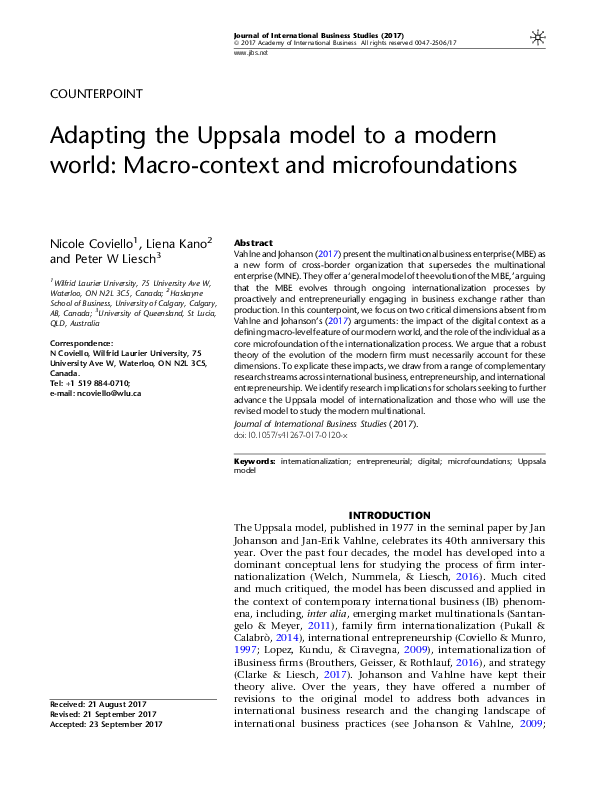 (PDF) Adapting the Uppsala model to a modern world: Macro-context and ...
