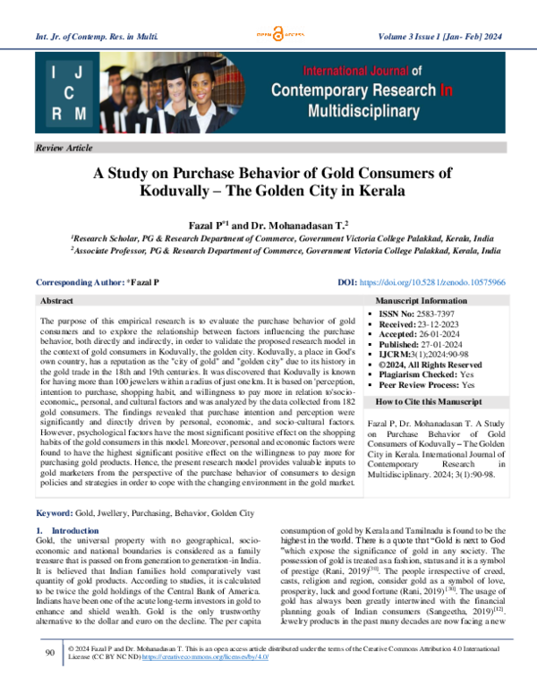 (PDF) A Study on Purchase Behavior of Gold Consumers of Koduvally -The ...