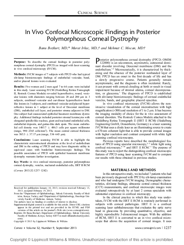 (PDF) In Vivo Confocal Microscopic Findings in Posterior Polymorphous Corneal Dystrophy
