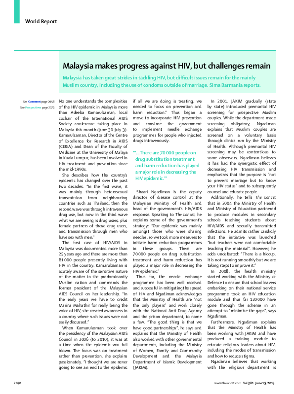 (PDF) Malaysia makes progress against HIV, but challenges remain