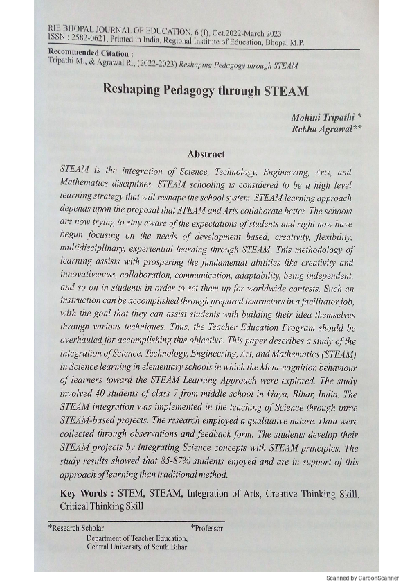 (PDF) Reshaping Pedagogy through STEAM