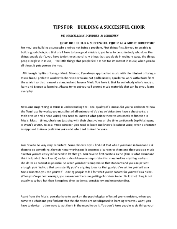 (PDF) TIPS FOR BUILDING A SUCCESSFUL CHOIR