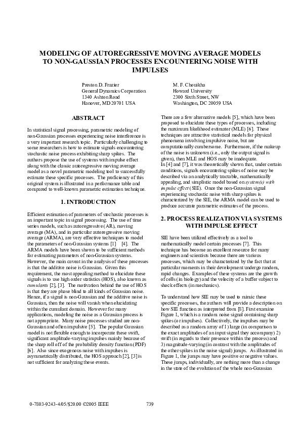 (PDF) Modeling of autoregressive moving average models to non-Gaussian processes encountering ...