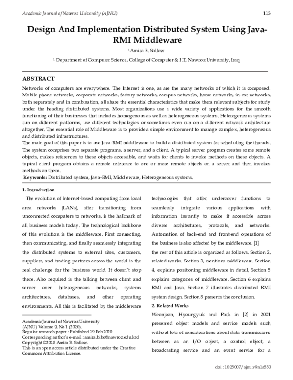 (PDF) Design And Implementation Distributed System Using Java-RMI Middleware
