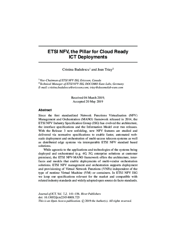(PDF) Advancing ETSI NFV for Cloud Deployments
