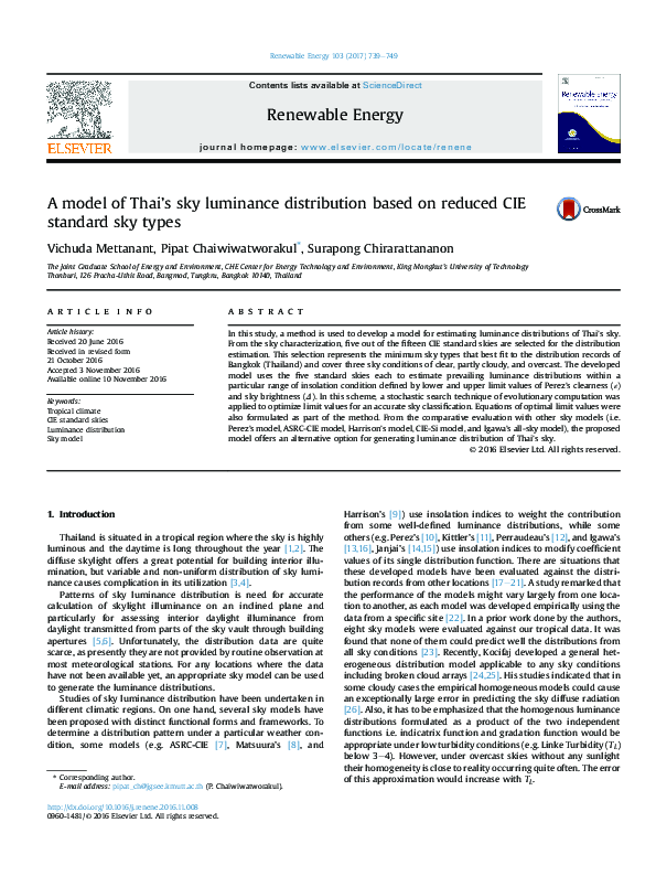 (PDF) A model of Thai’s sky luminance distribution based on reduced CIE ...