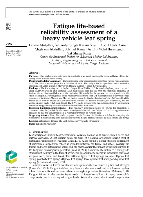 (PDF) Fatigue life-based reliability assessment of a heavy vehicle leaf ...