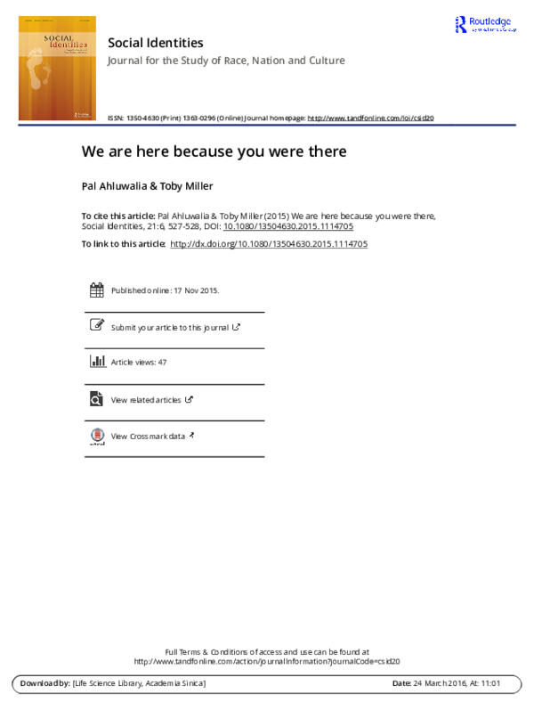 (PDF) We Are Here Because You Were There