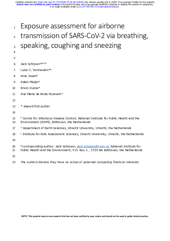 (PDF) Exposure assessment for airborne transmission of SARS-CoV-2 via ...