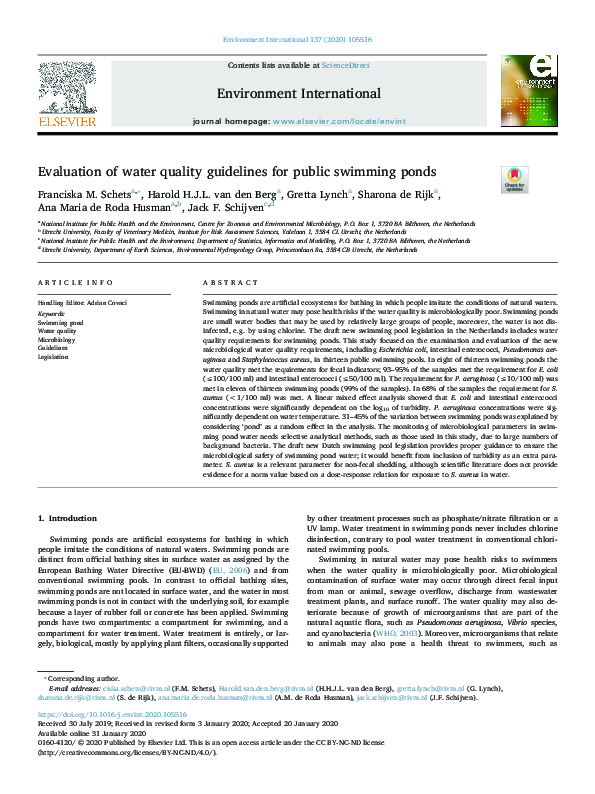 (PDF) Evaluation of water quality guidelines for public swimming ponds