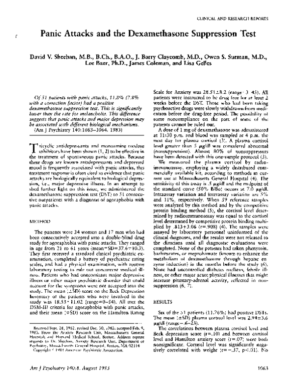 (PDF) Panic attacks and the dexamethasone suppression test