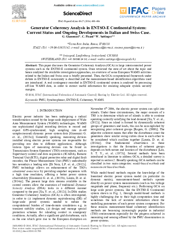 (PDF) Generator Coherency Analysis in ENTSO-E Continental System ...