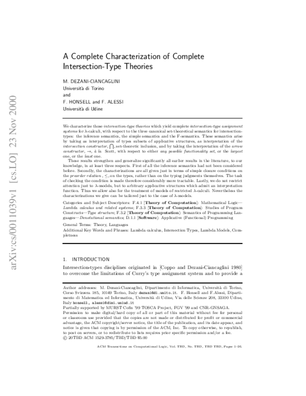 (PDF) A Complete Characterization of Complete Intersection-Type Theories