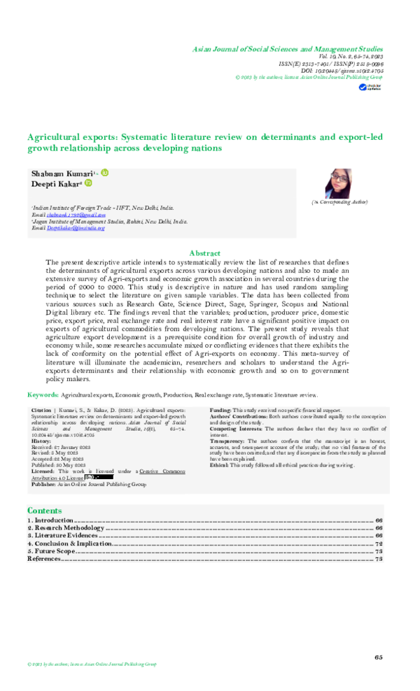 (PDF) Agricultural exports: Systematic literature review on ...