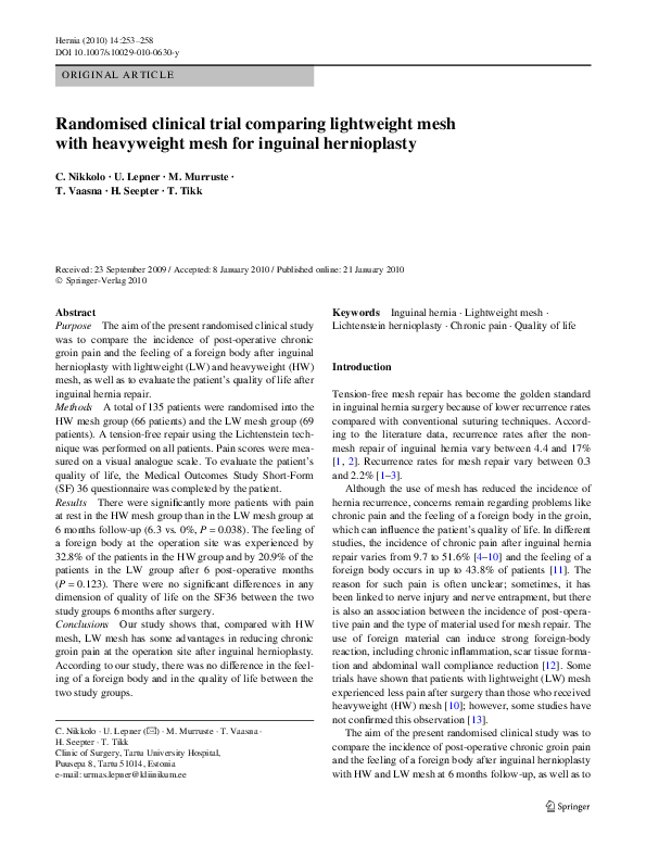 (PDF) Randomised clinical trial comparing lightweight mesh with ...