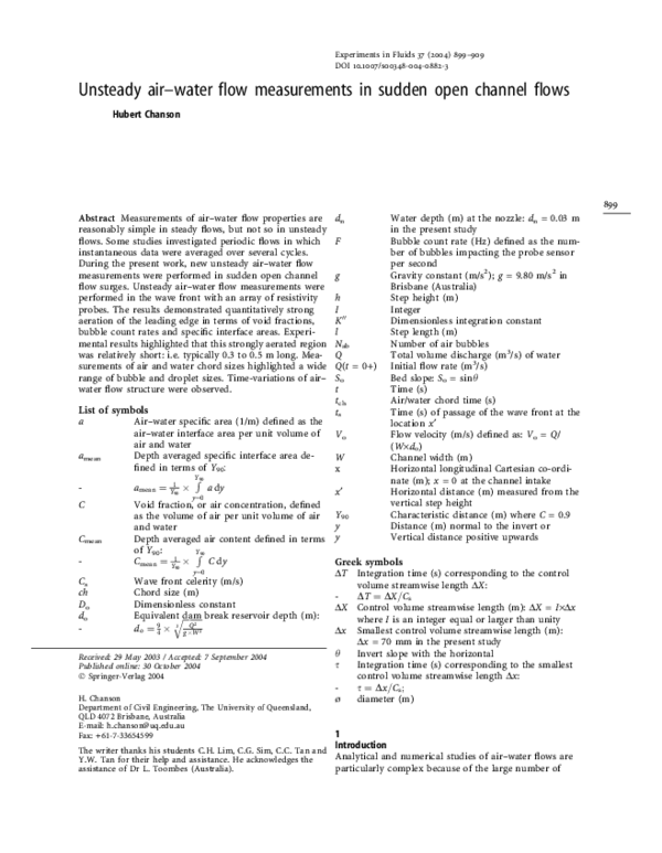 (PDF) Unsteady air-water flow measurements in sudden open channel flows