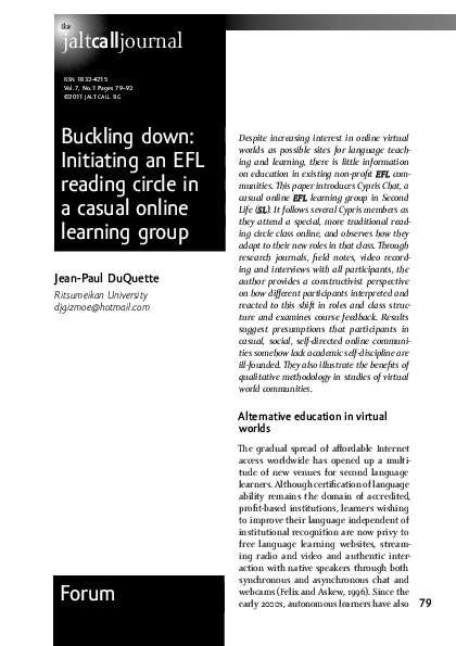 (PDF) Buckling down: Initiating an EFL reading circle in a casual ...