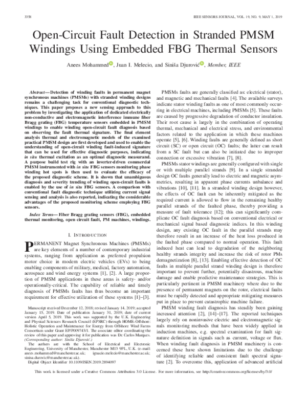 Pdf Open Circuit Fault Detection In Stranded Pmsm Windings Using Embedded Fbg Thermal Sensors