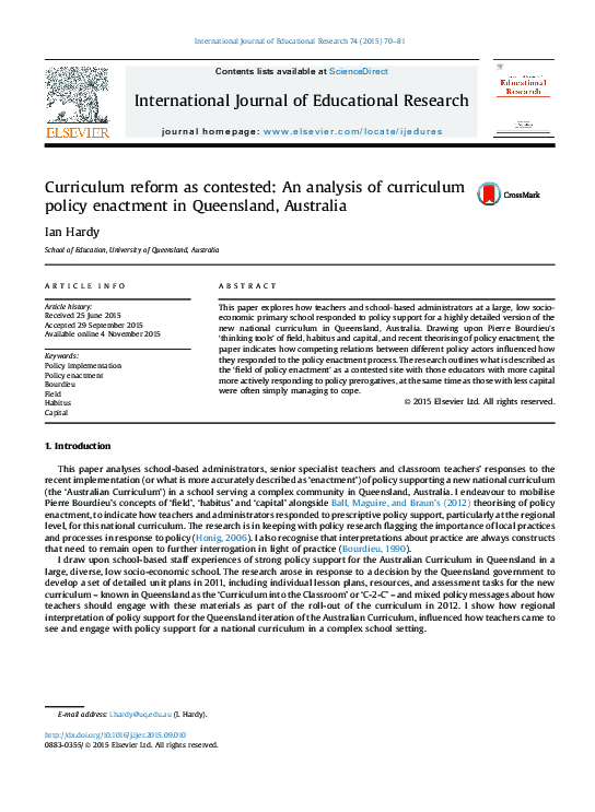 (PDF) Curriculum reform as contested: An analysis of curriculum policy ...