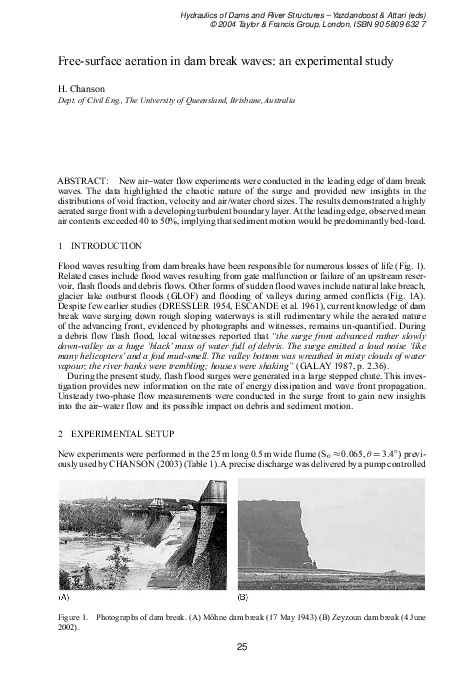(PDF) Free-surface aeration in dam break waves: an experimental study