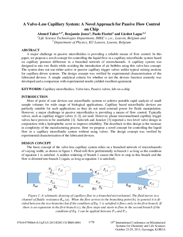 (PDF) A valve-less capillary system: a novel approach for passive flow control on chip