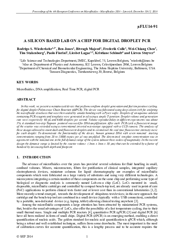 (PDF) A Silicon Based Lab on a Chip for Digital Droplet PCR