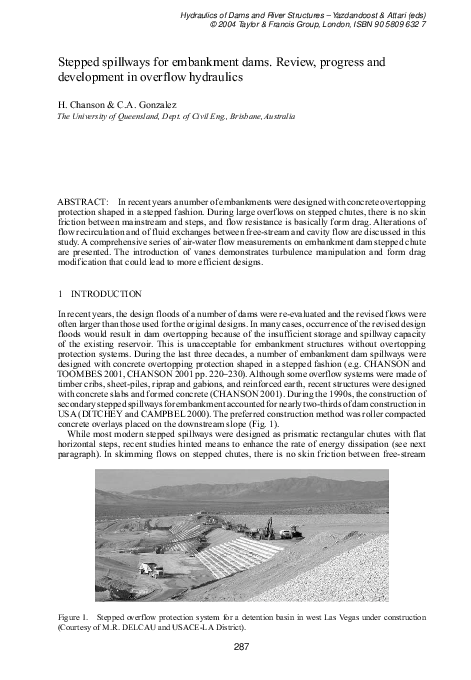 (PDF) Stepped spillways for embankment dams. Review, progress and ...
