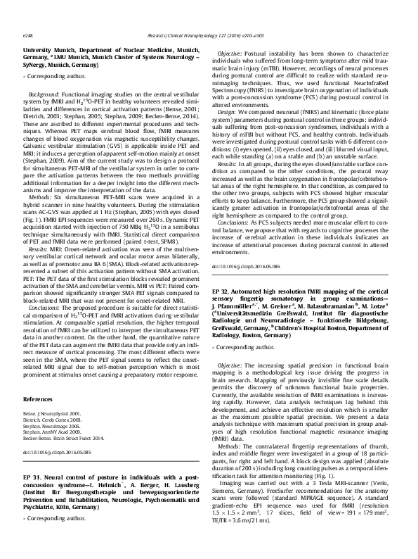 (PDF) EP 31. Neural control of posture in individuals with a post-concussion syndrome | Ingo ...