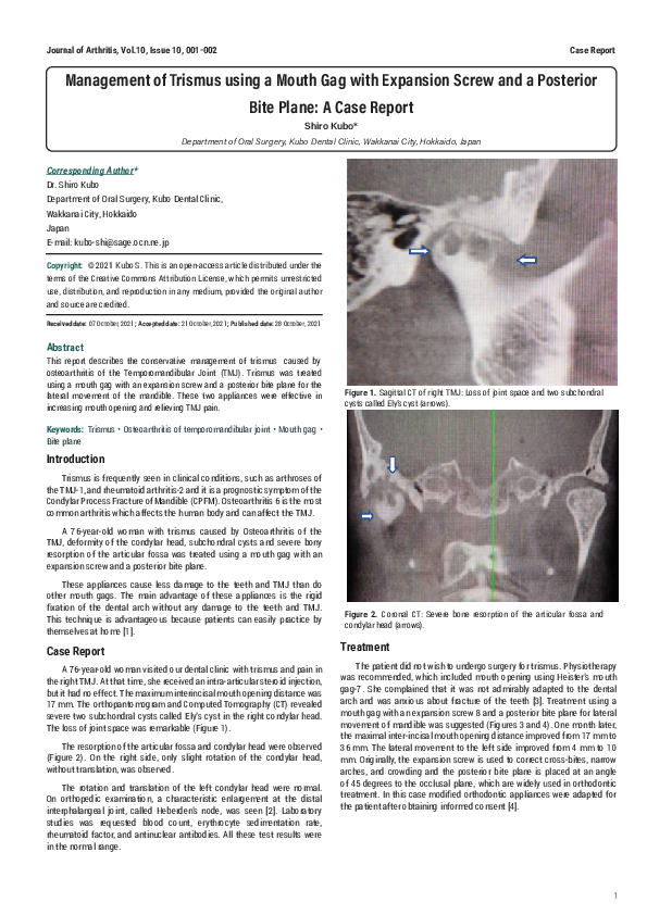 (PDF) Management of Trismus using a Mouth Gag with Expansion Screw and ...