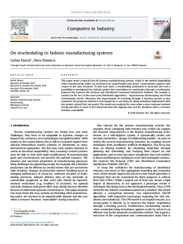 (PDF) On Rescheduling in Holonic Manufacturing Systems