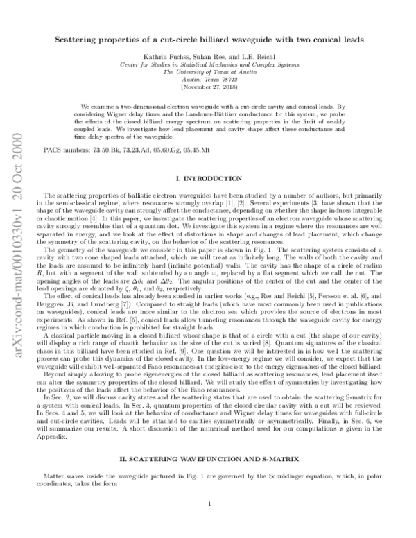 (PDF) Scattering properties of a cut-circle billiard waveguide with two conical leads | s ree ...