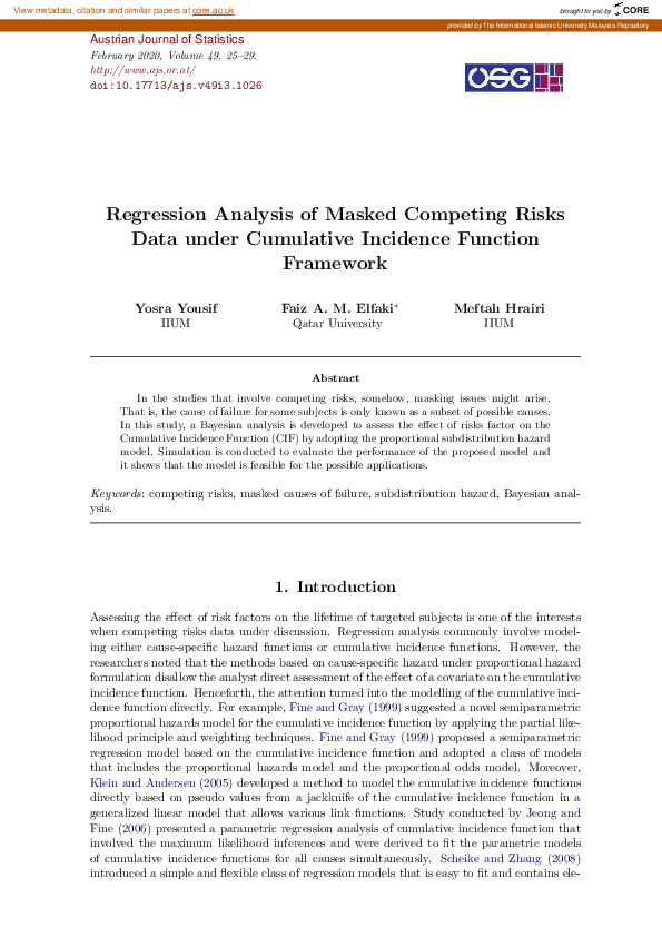 (PDF) Regression Analysis of Masked Competing Risks Data under Cumulative Incidence Function ...