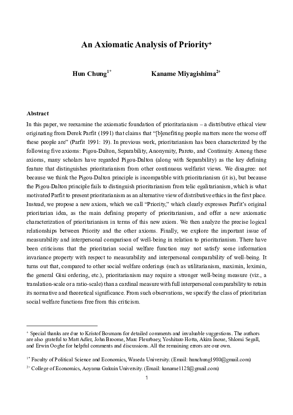 (PDF) An Axiomatic Analysis of Priority