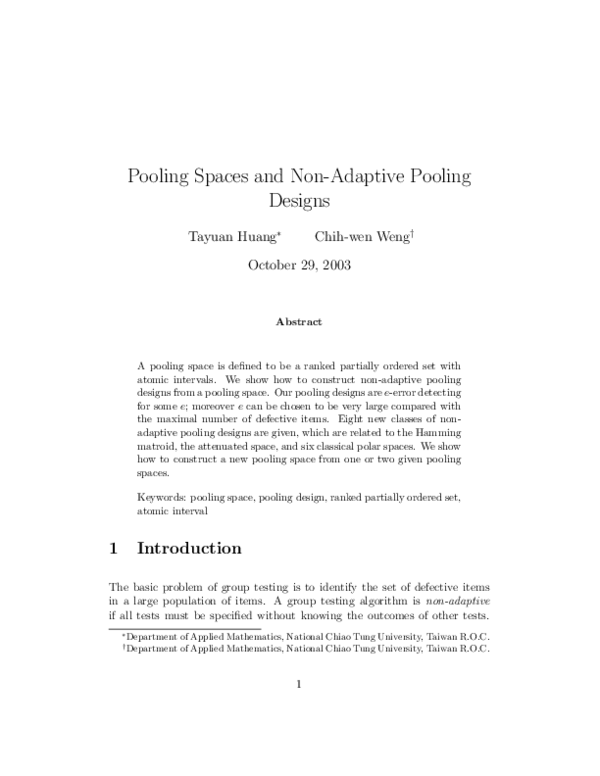 (PDF) Pooling spaces and non-adaptive pooling designs