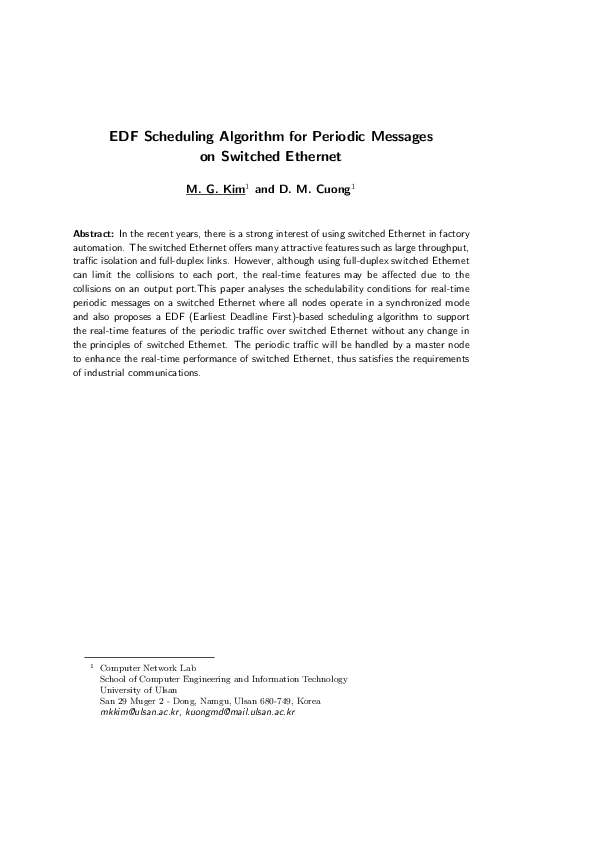 (PDF) EDF Scheduling Algorithm for Periodic Messages On Switched Ethernet
