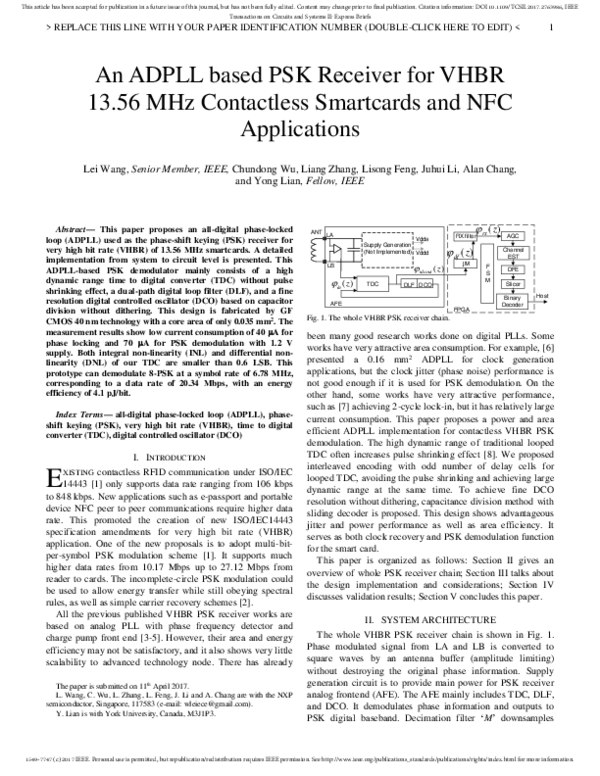 (PDF) An ADPLL-Based PSK Receiver for VHBR 13.56-MHz Contactless Smartcards and NFC Applications
